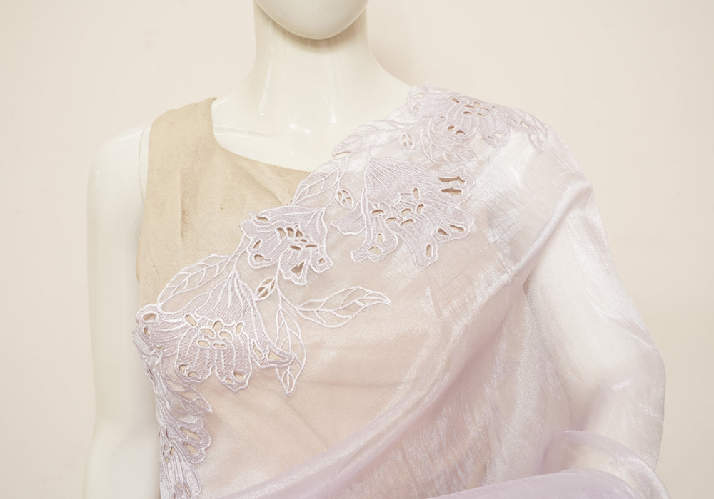 Lavender Semi Tissue Organza Saree With Machine Embroidery|Desically Ethnic