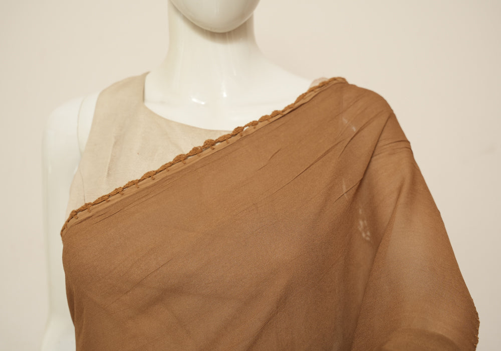 Brown Georgette Saree with Mirror and Crochet Work|Desically Ethnic